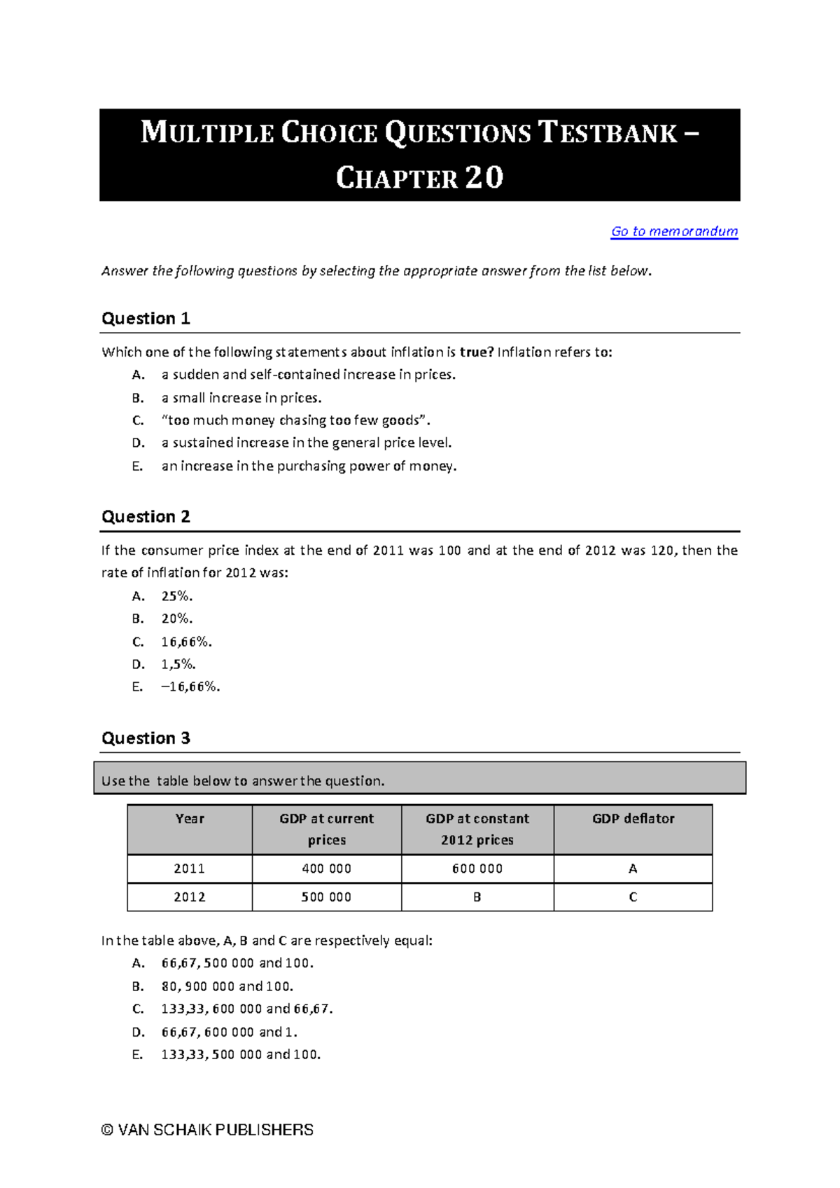 9023266 - Economics Multiple Choice Questions Testbank for Chapter 20 ...