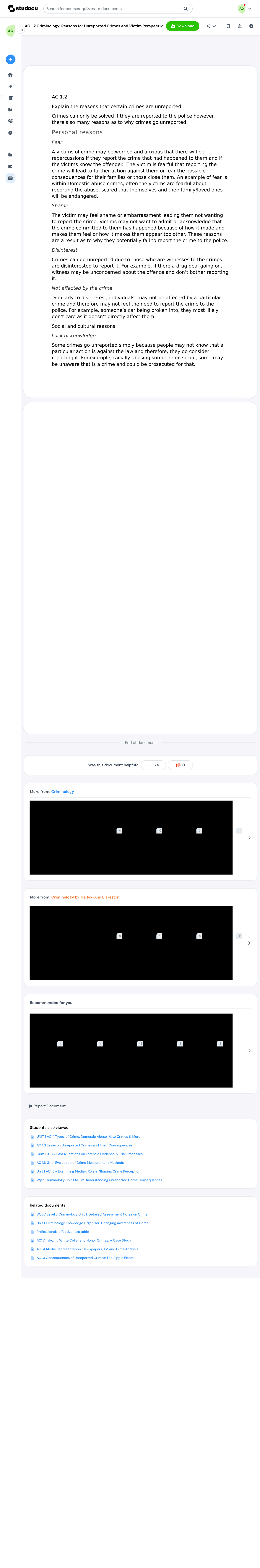 AC 1.2 Criminology: Understanding Unreported Crimes & Victim ...