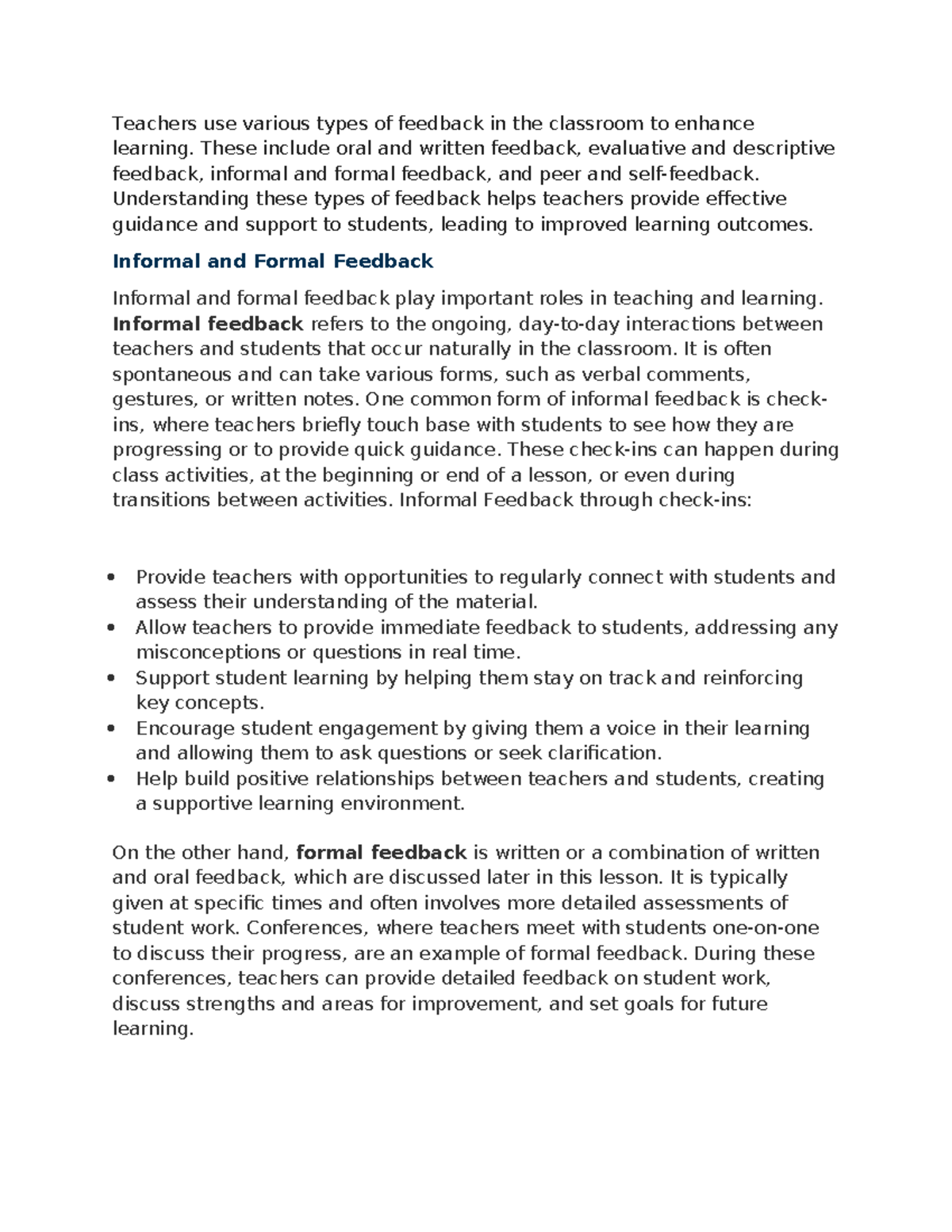 Types of Feedback: A Comprehensive Guide for Effective Teaching - Studocu