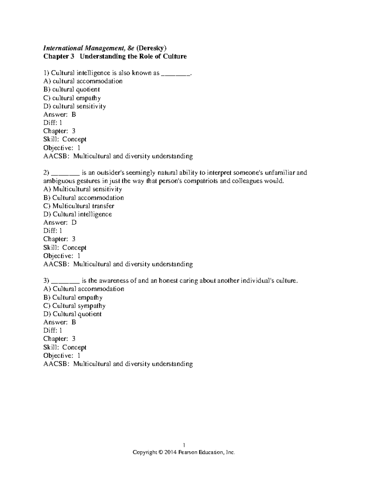 Chapter 3 Test Bank: Understanding Cultural Role in International ...