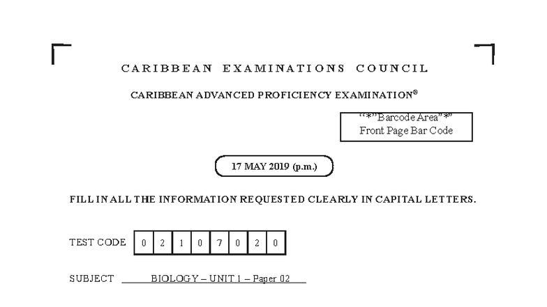 Biology CAPE 2019 Unit 1 Paper 02 Study Guide - Studocu