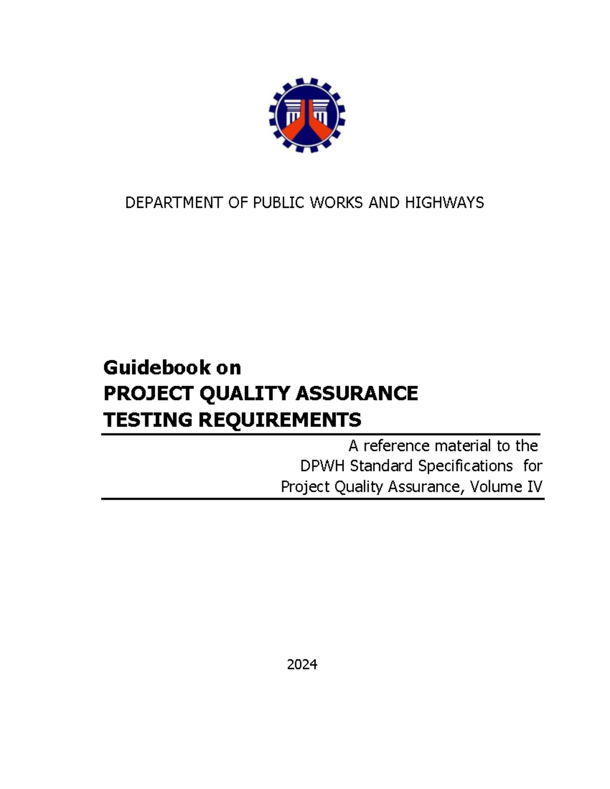 DPWH PQA Testing Requirements Guidebook: Standard Specifications - Studocu