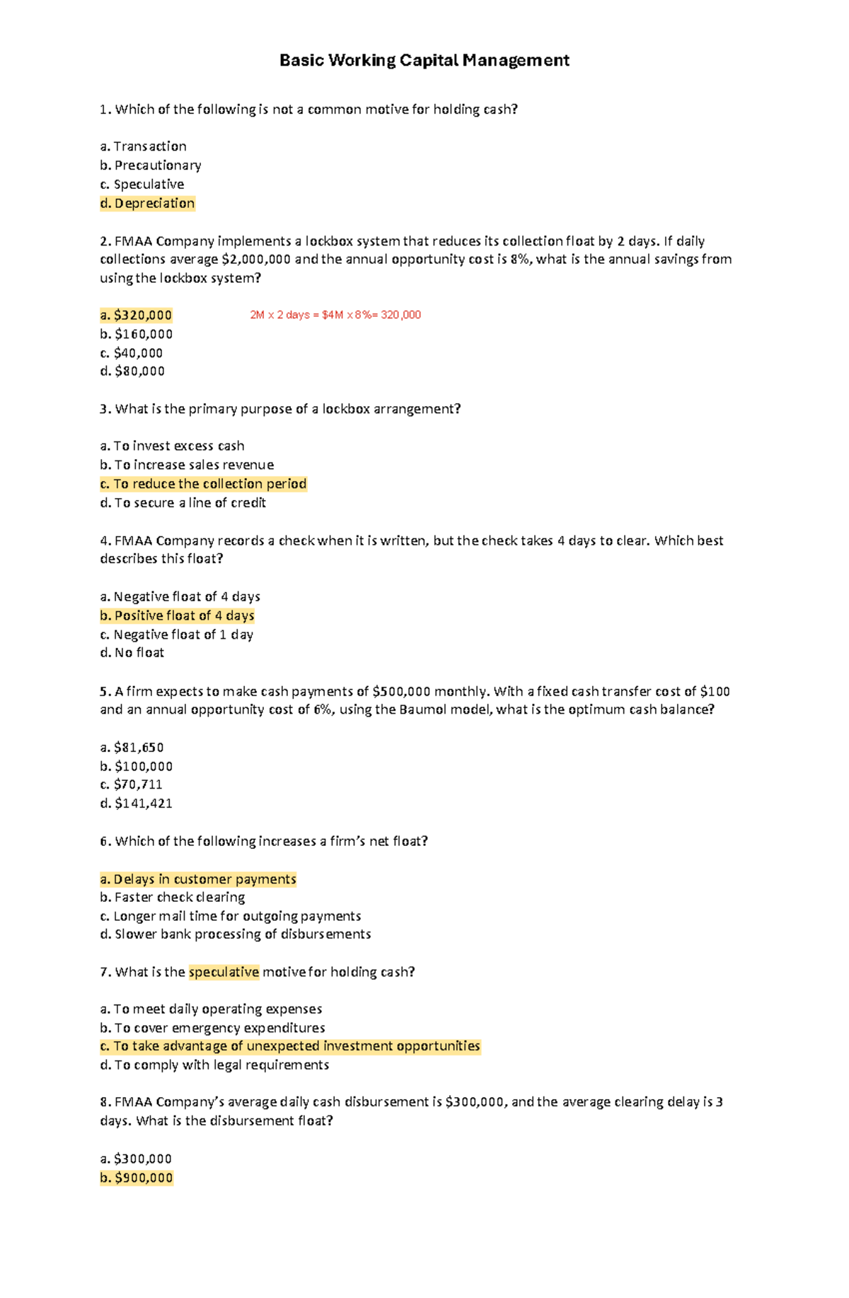 FMAA 2025 Session 5: Basic Working Capital Management Questions - Studocu