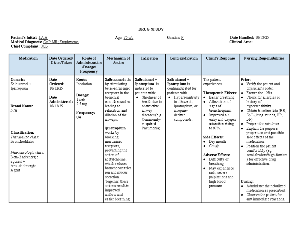 DRUG Study: Salbutamol & Ipratropium for CAP Management - Studocu
