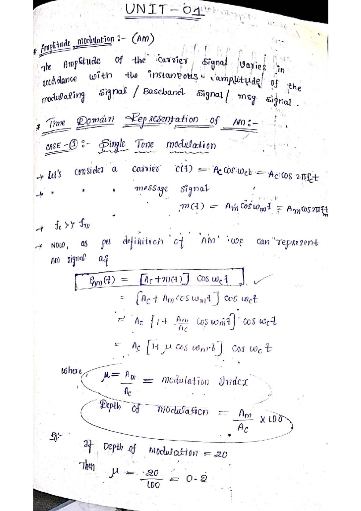 UNIT 01: Amplitude Modulation (AM) Concepts and Calculations - Studocu