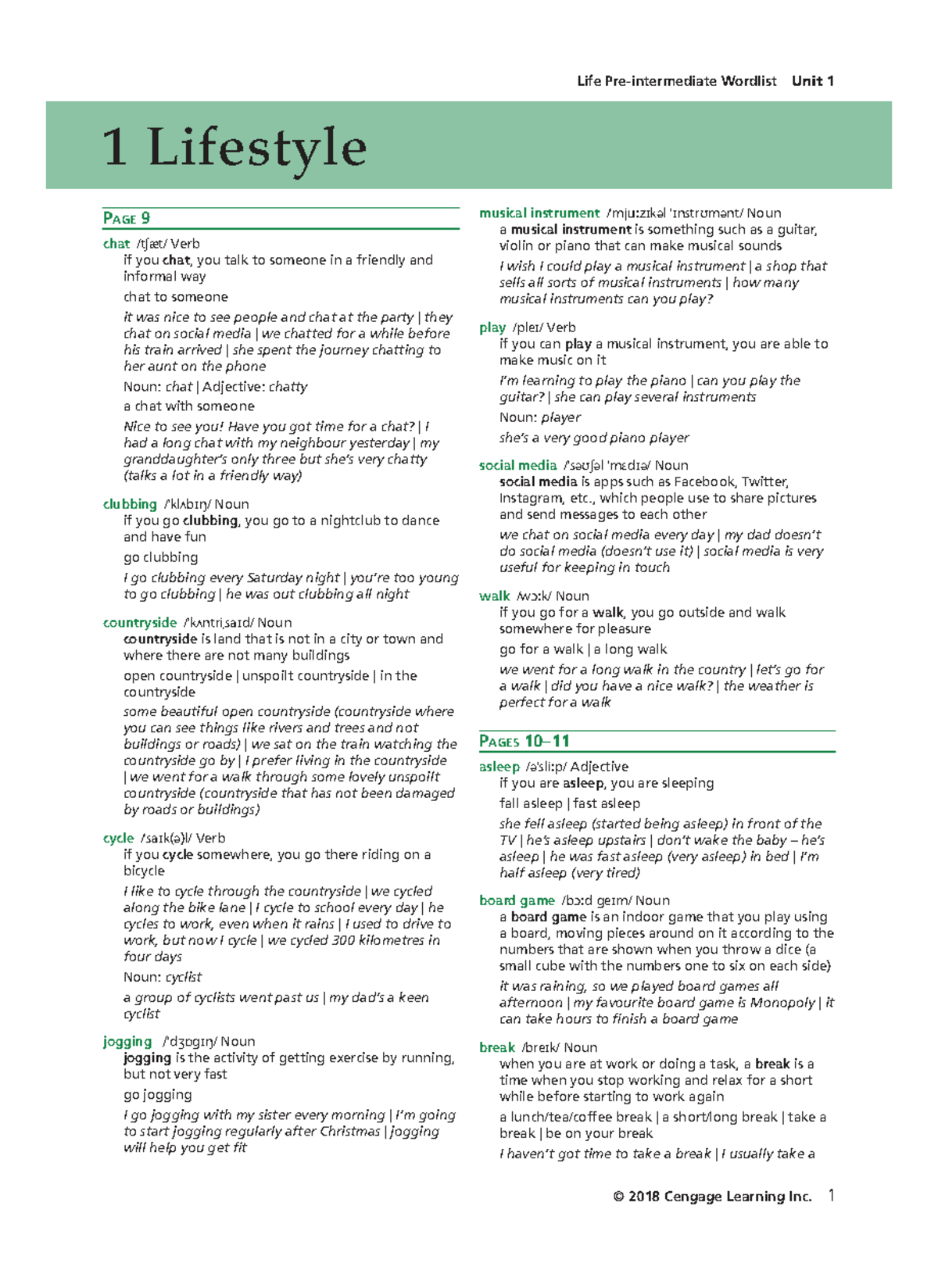 Life Pre-Intermediate Wordlist Unit 1: Vocabulary & Definitions - Studocu