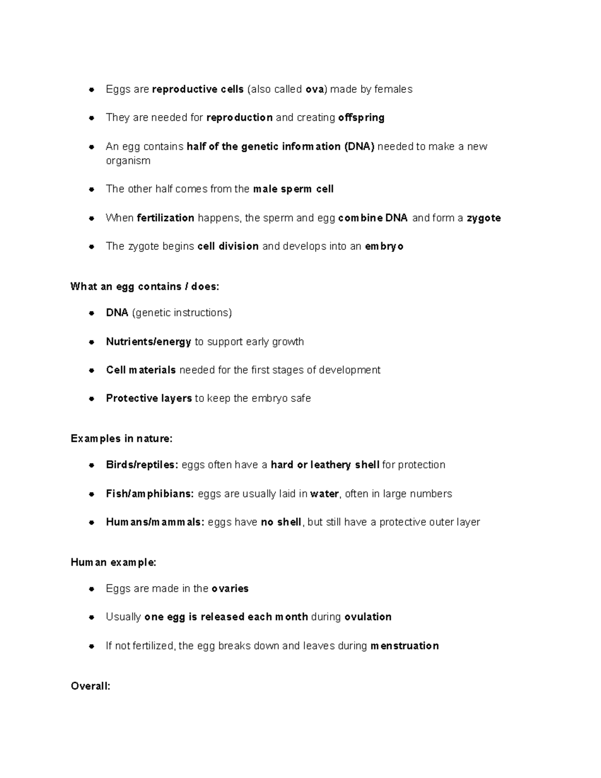 Eggs: Reproductive Cells and Their Role in Fertilization - Studocu