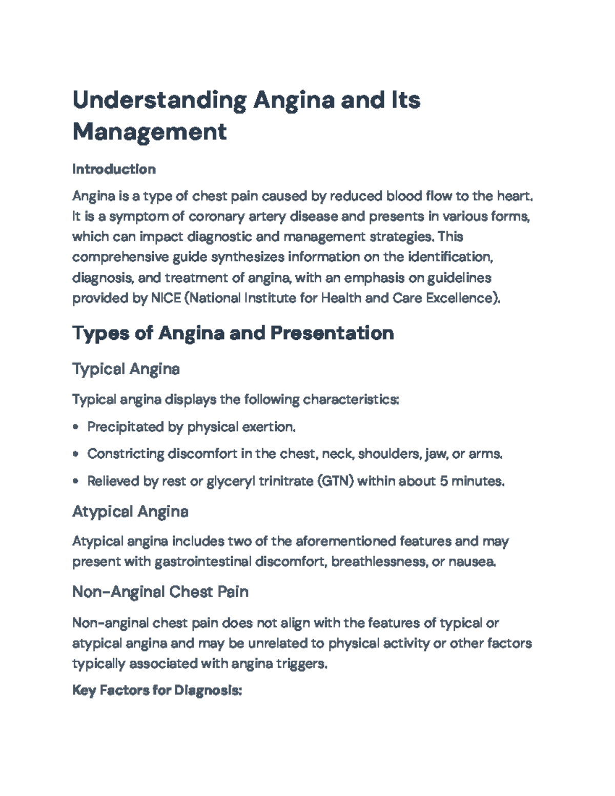 NICE Guidelines on Angina Management: Diagnosis and Treatment ...