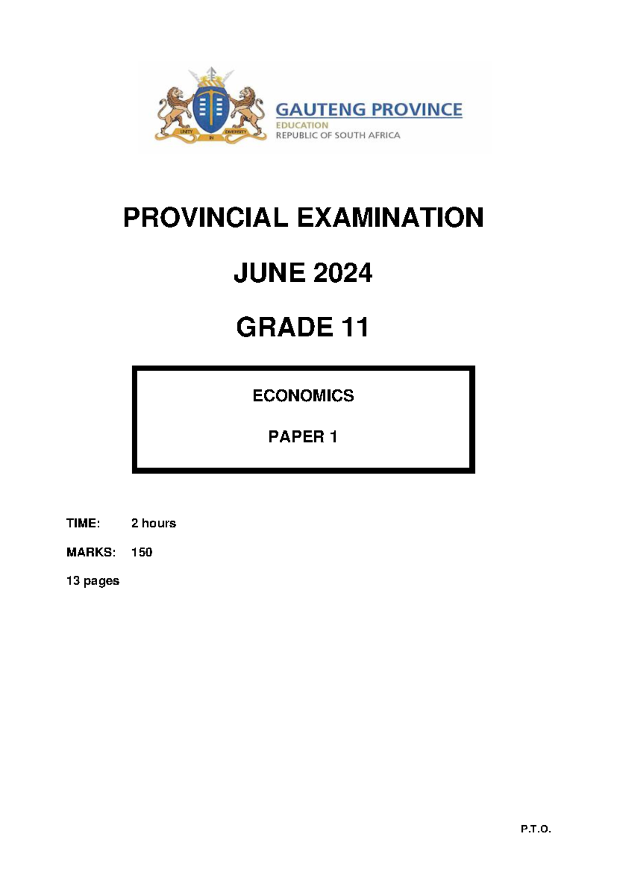 Economics Exam Paper 1: Grade 11, June 2024 - Comprehensive Guide - Studocu