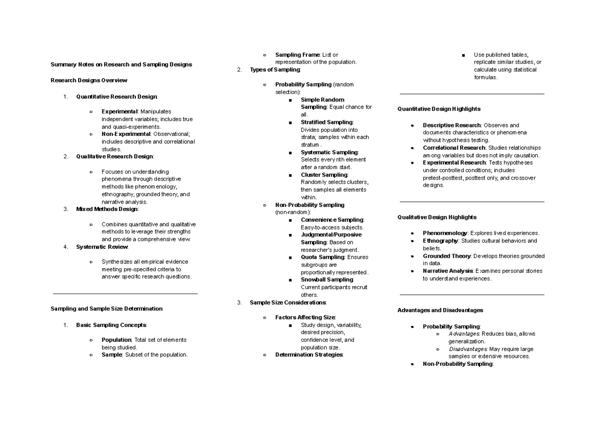 Research methods Summary Notes-1 - Summary Notes on Research and ...