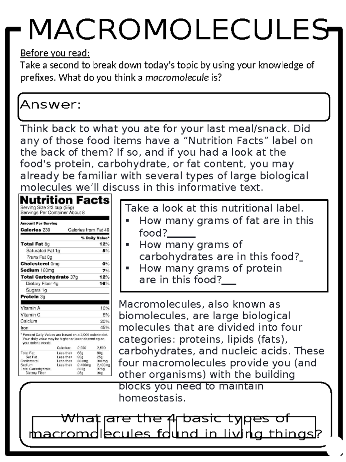 Understanding Macromolecules: Carbohydrates, Proteins, and Lipids ...