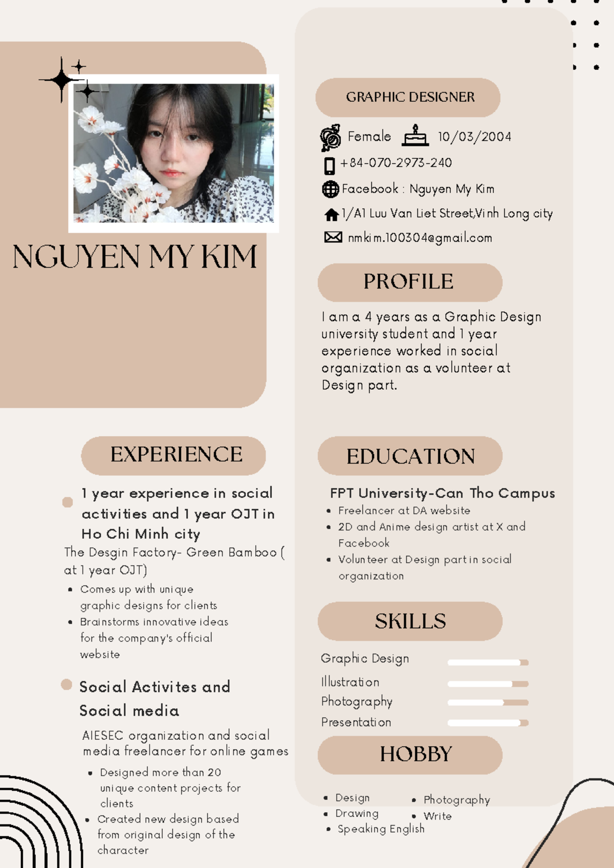 Brown and Cream Minimalist Graphic Designer CV Resume - EXPERIENCE ...