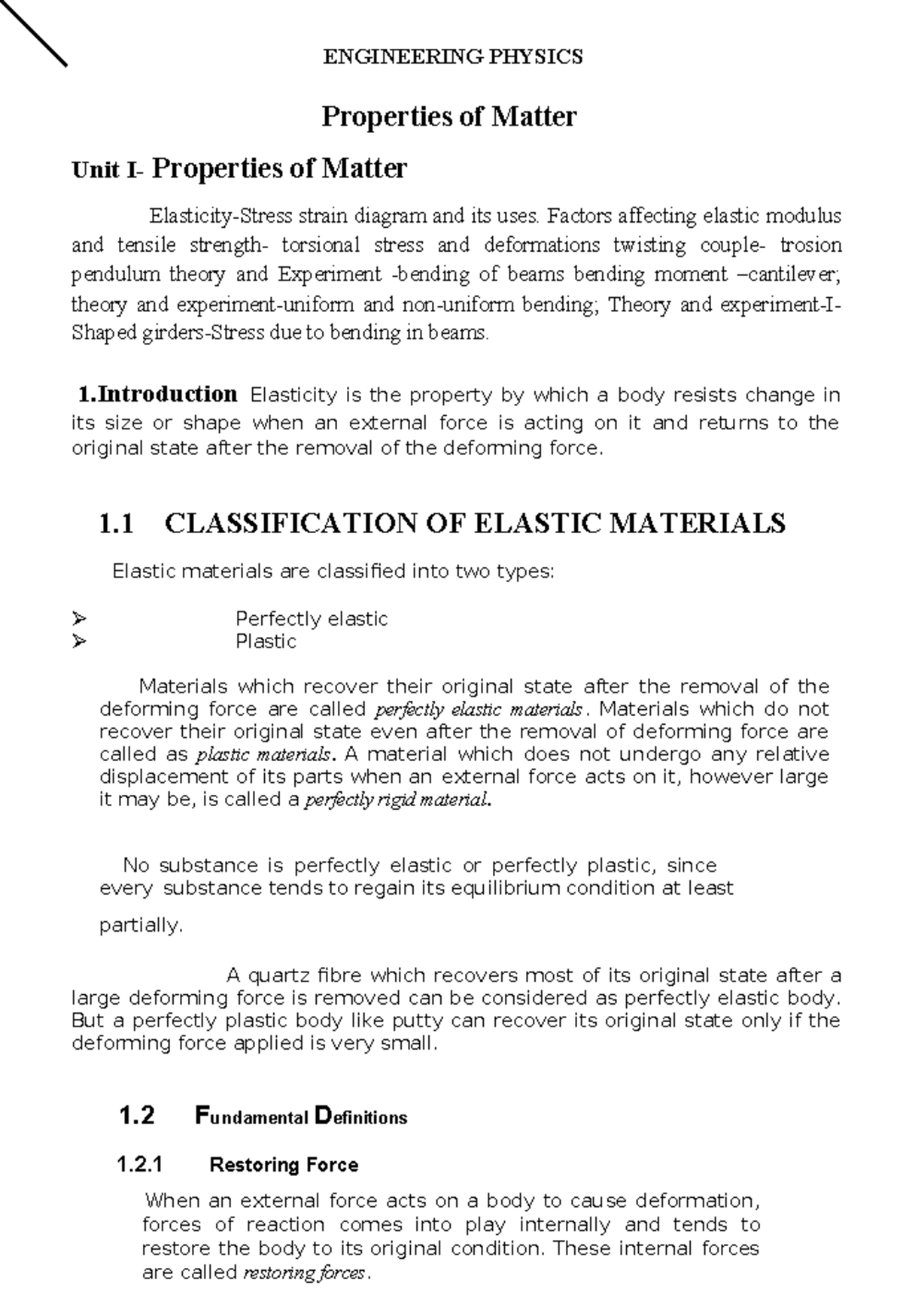 PH8151 - Engineering Physics: Properties of Matter and Elasticity ...