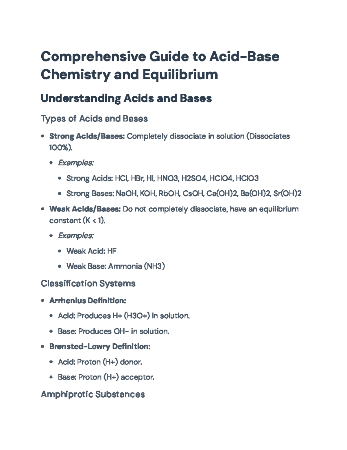 Comprehensive Guide to Acid-Base Chemistry and Equilibrium Principles ...