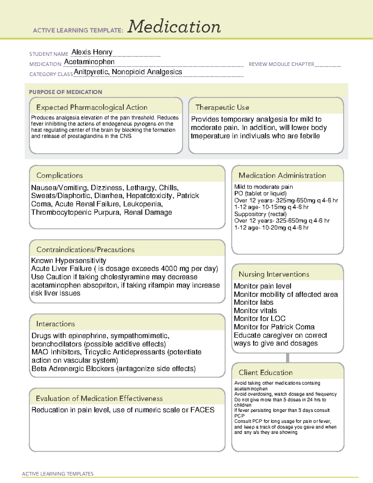 ACTIVE LEARNING TEMPLATE: Acetaminophen Medication Review Module - Studocu