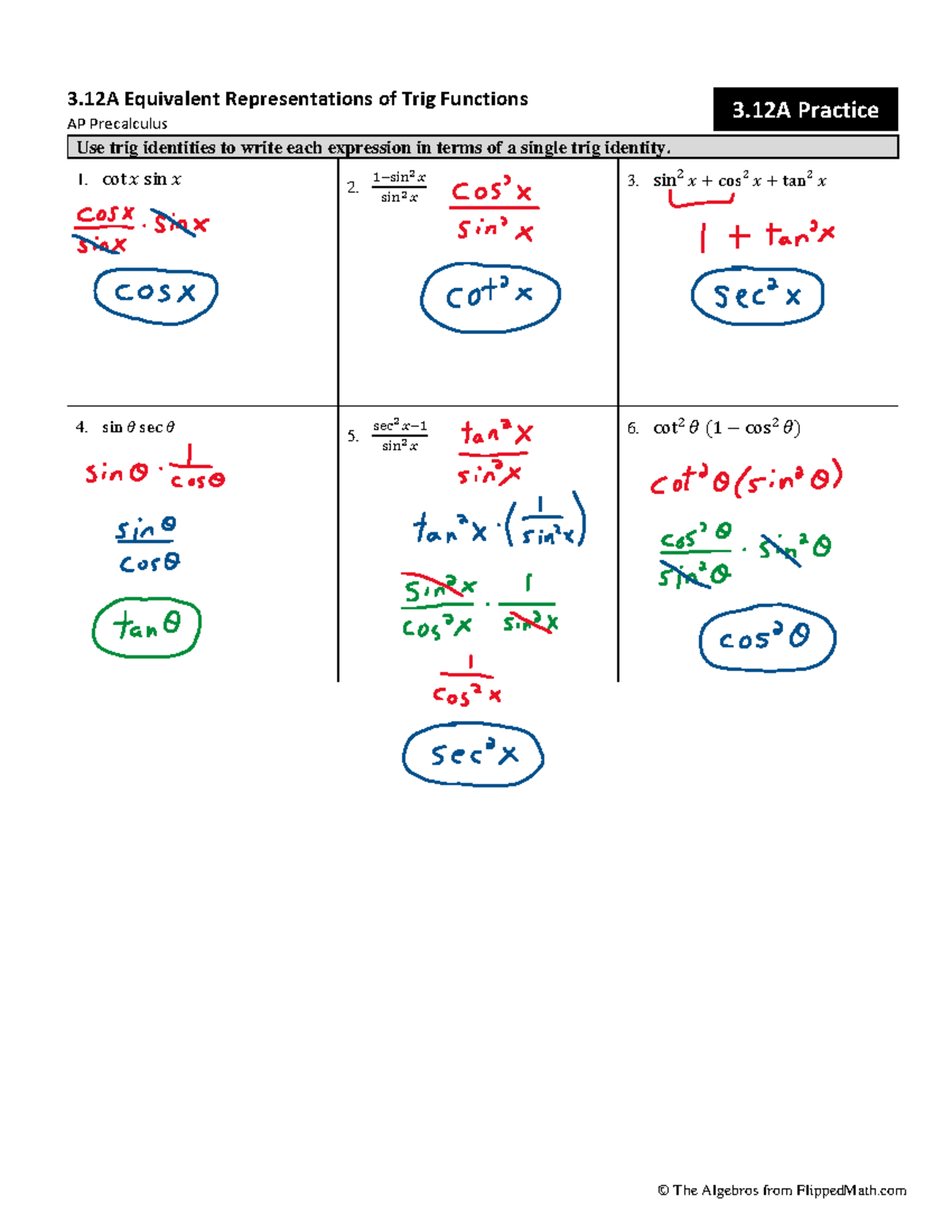 3.12A Trig Functions Practice Assignment Answer Key - AP Precalc - Studocu