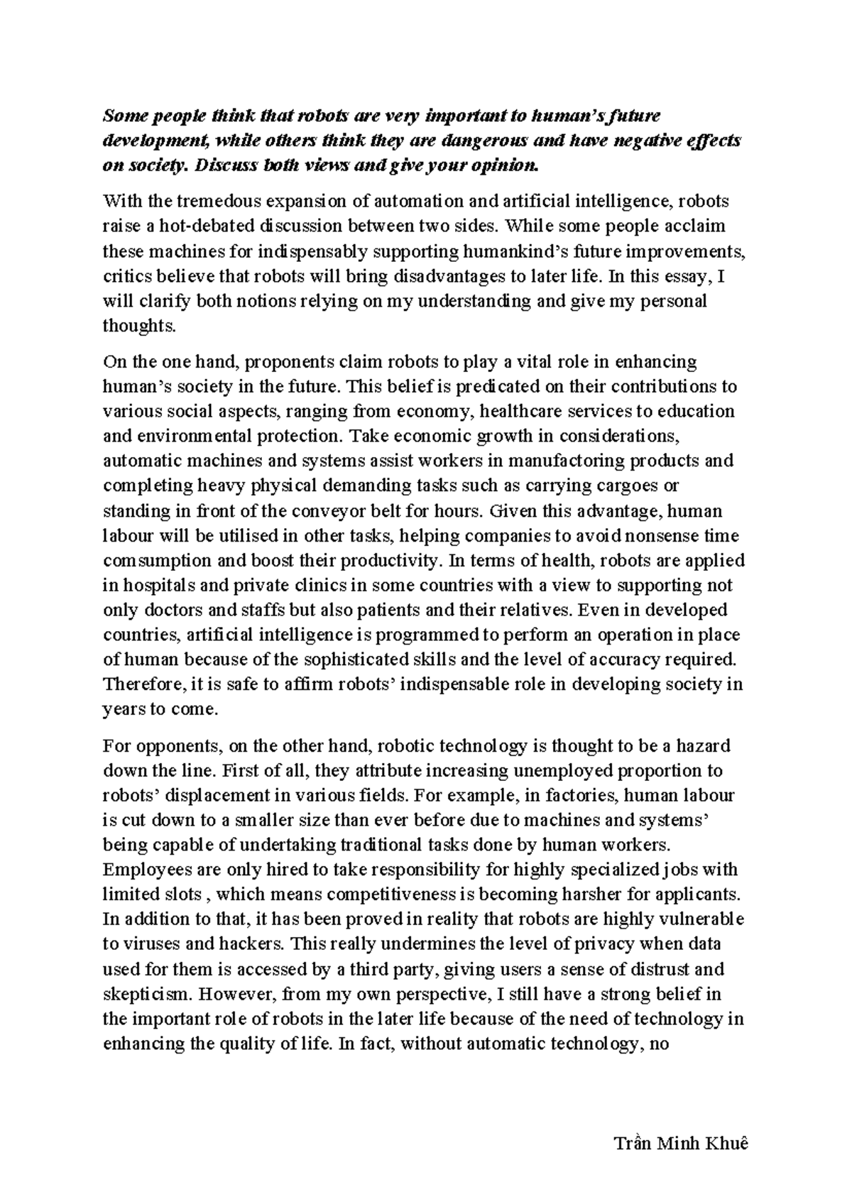 Robots and Future Development: A Balanced Discussion (Essay) - Studocu