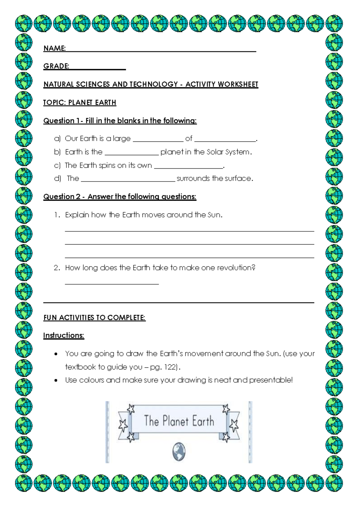 Planet Earth Worksheets - NAME ...