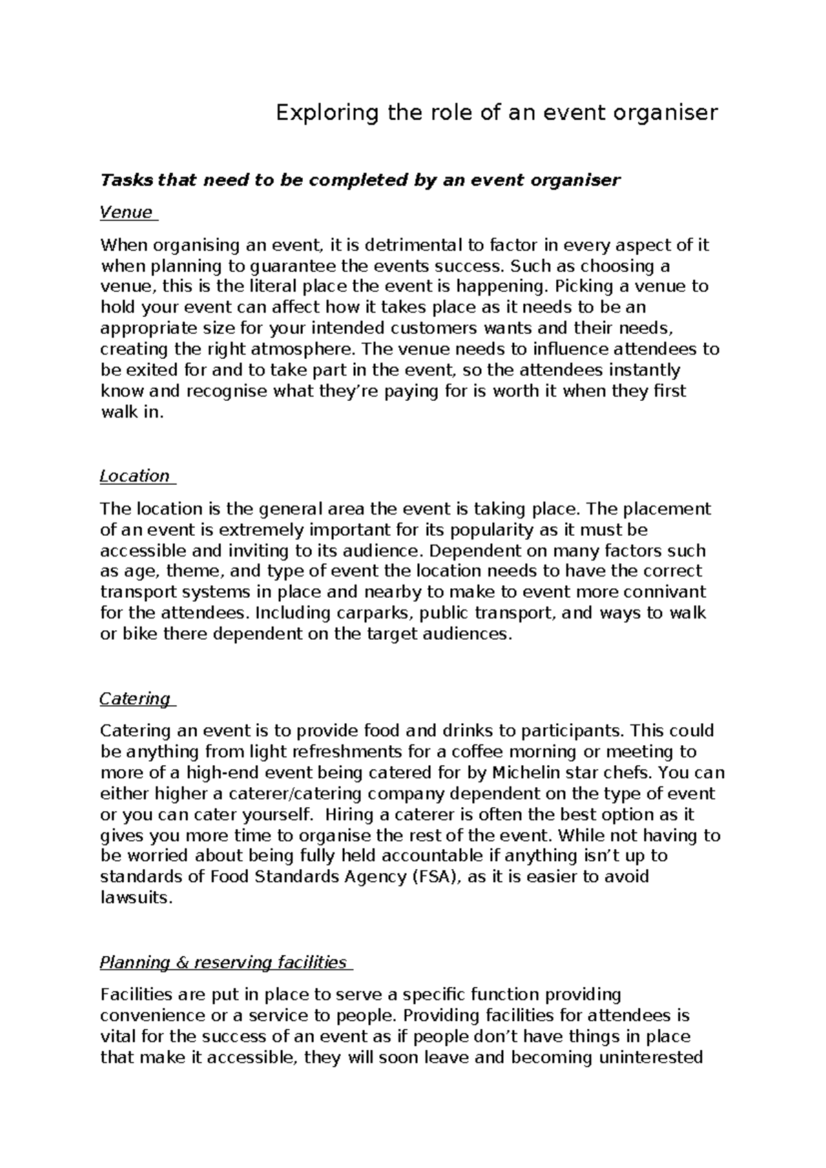 The Role of an Event Organiser: Key Responsibilities and Skills - Studocu