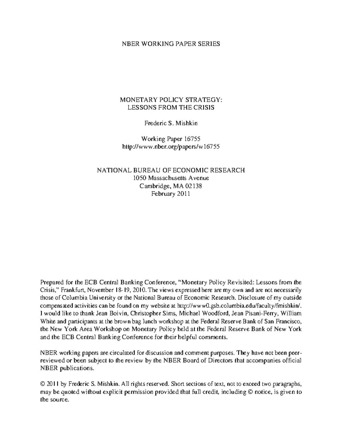 Monetary Policy Strategy: Insights from the Crisis - Paper 1 Week 1 ...