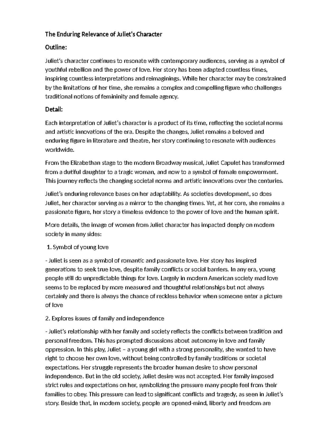 Rn J - Rn J - The Enduring Relevance of Juliet's Character Outline ...