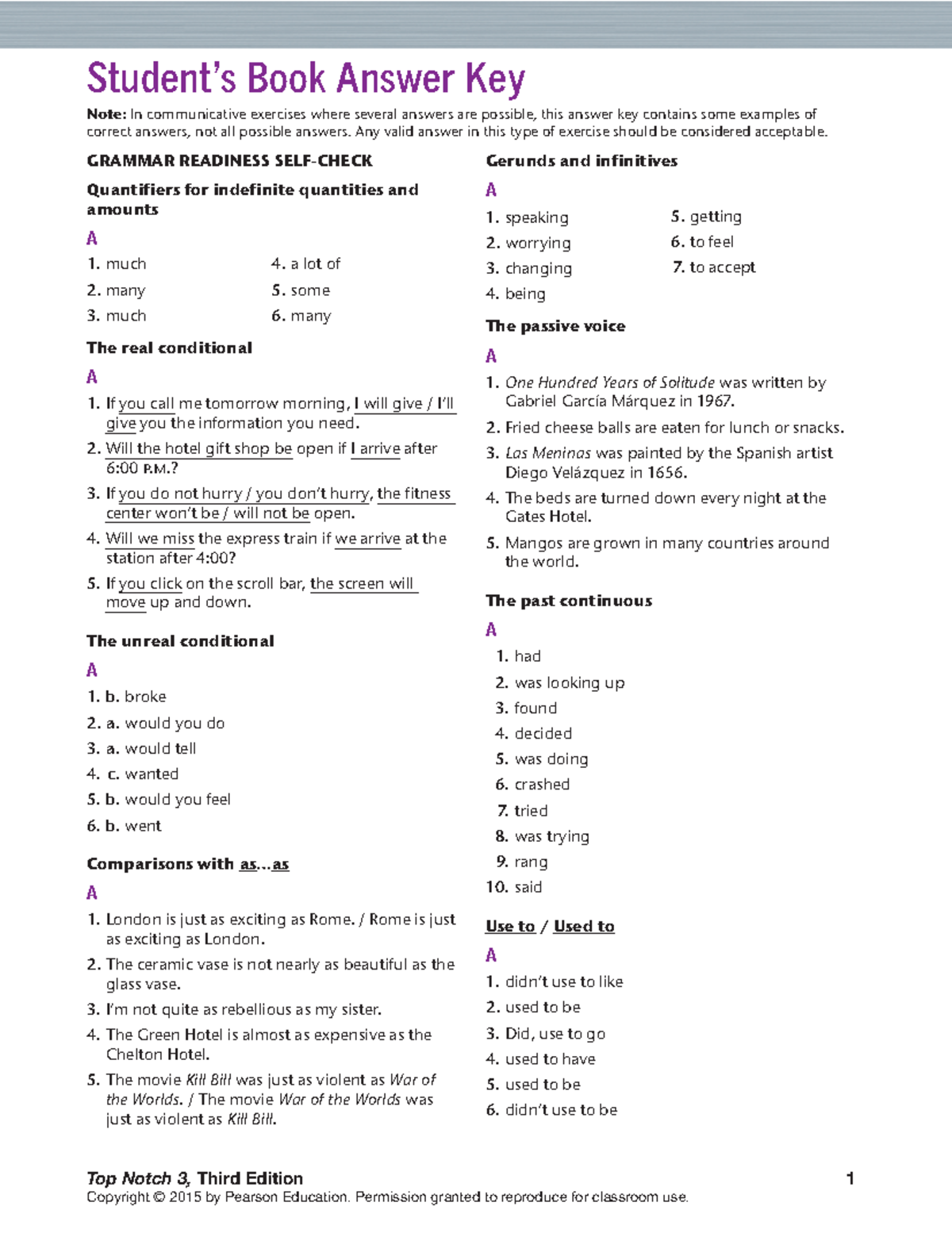 Top Notch 3, Third Edition: Student Book Answer Key - Studocu