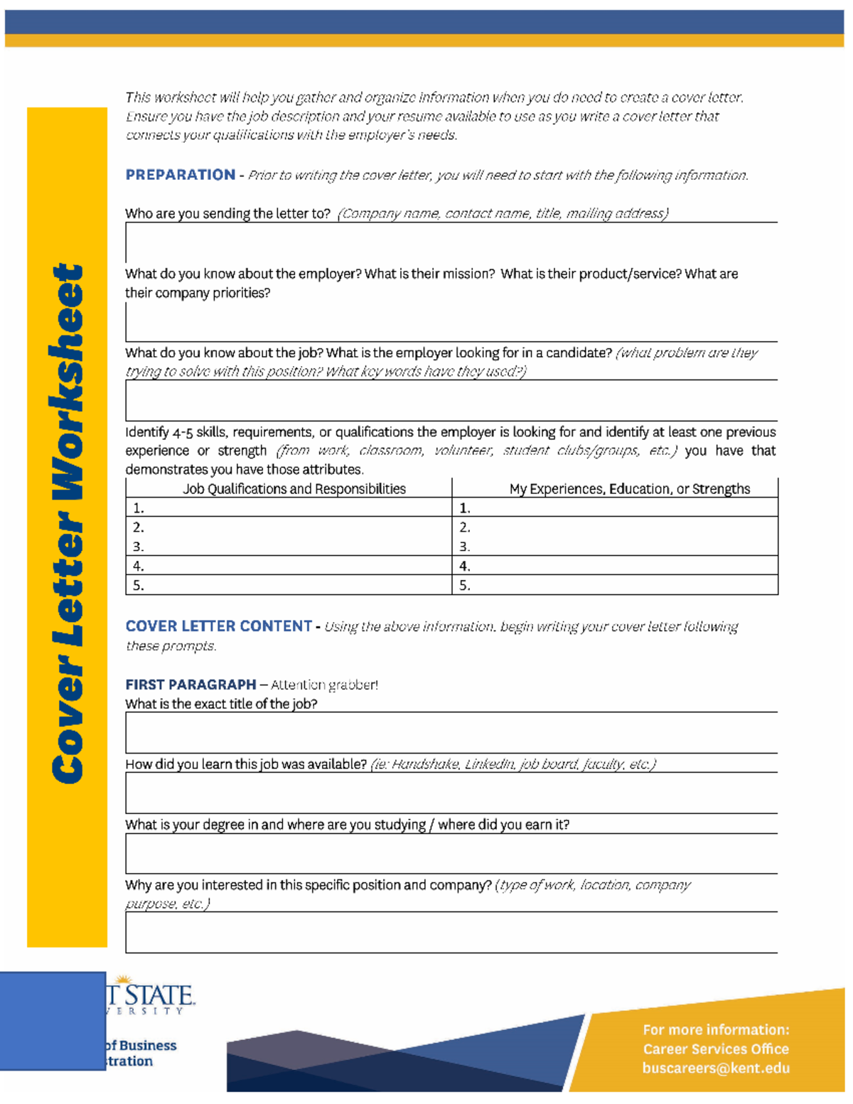 Cover letter worksheet - COUN264 - Studocu