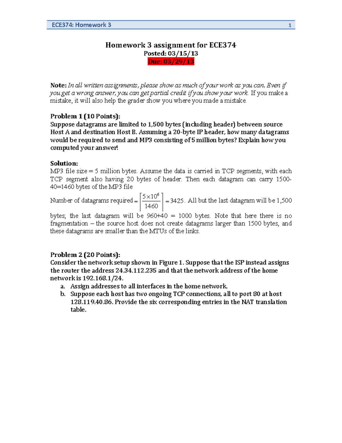 ECE 374 Computer Networks Homework 3 Solutions - Spring 2013 - Studocu