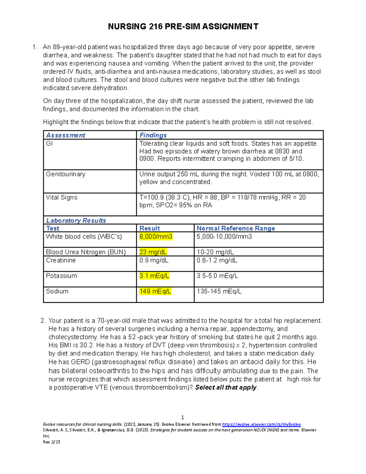 NUR 202 Pre-Sim Assignment: Patient Assessments and Interventions - Studocu