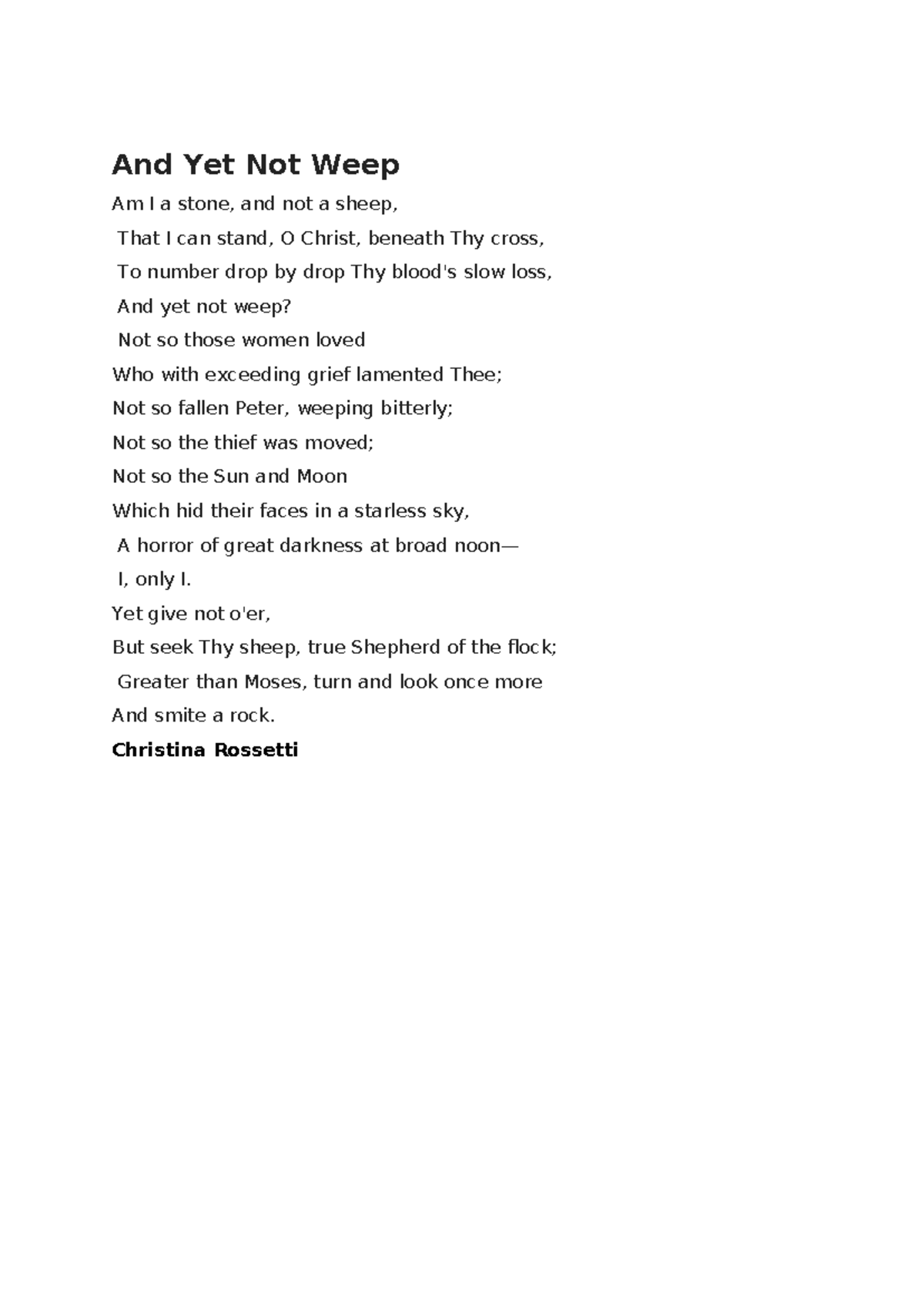 And Yet Not Weep: Analysis of Christina Rossetti's Poem - Studocu