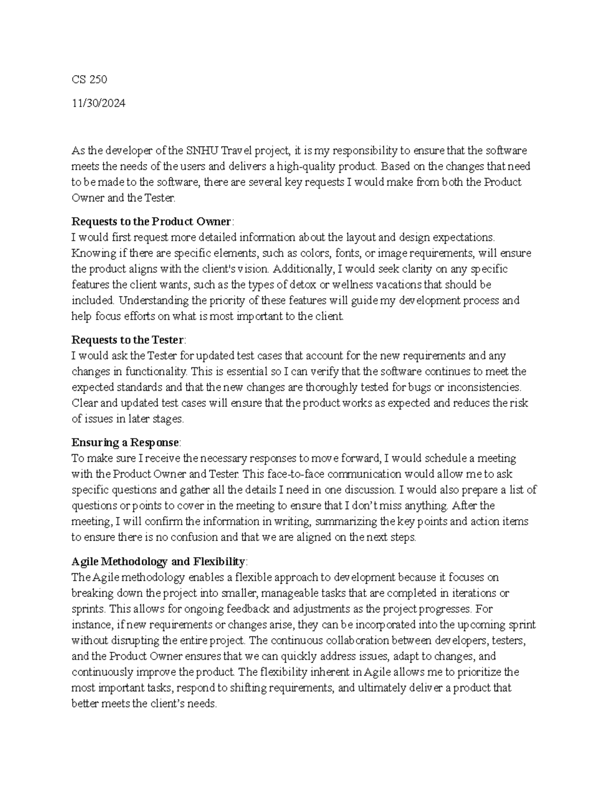 CS 250 Module 5 Journal: Development Requests & Agile Methodology Insights - Studocu