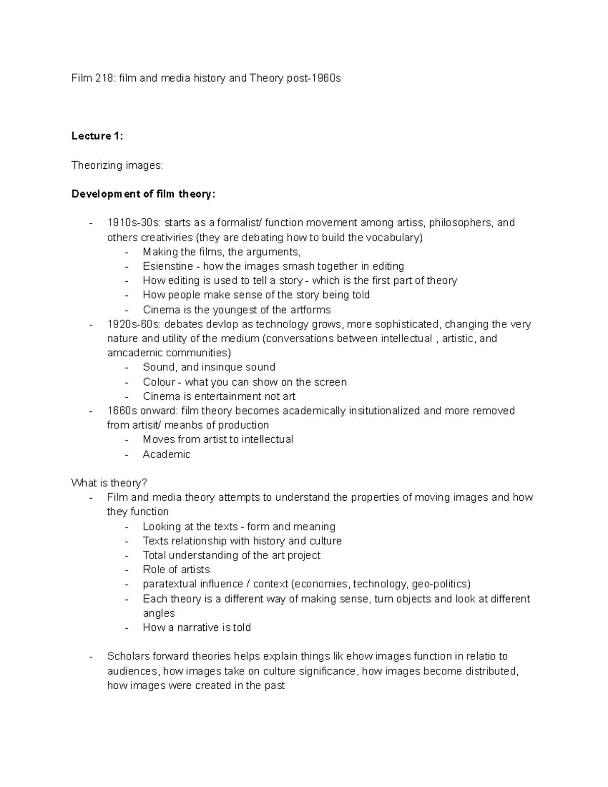 Film 218 - Lecture Notes on Film Theory and Media History Post-1960s ...