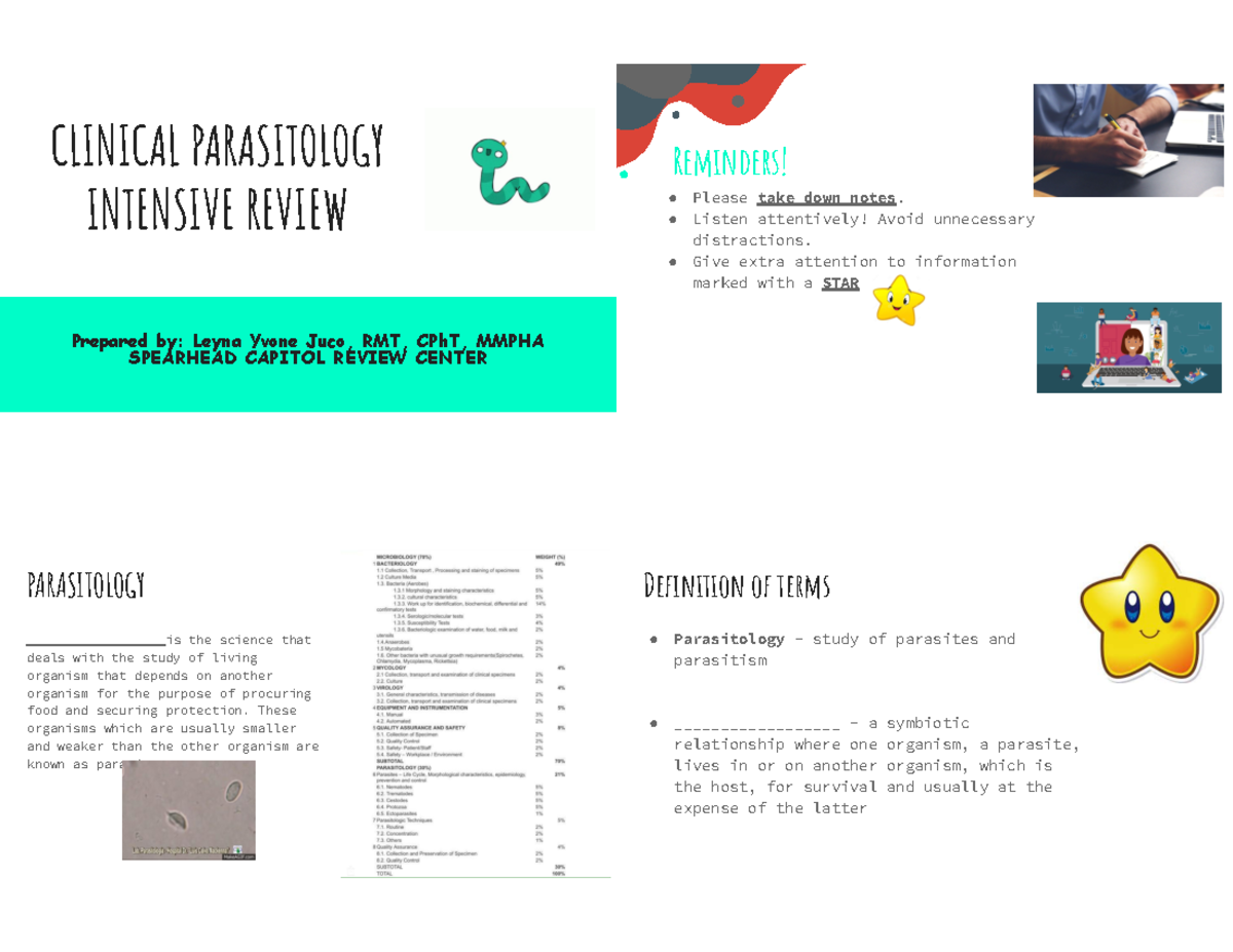 Clinical Parasitology Study Notes (2024) - Intensive Review Guide - Studocu