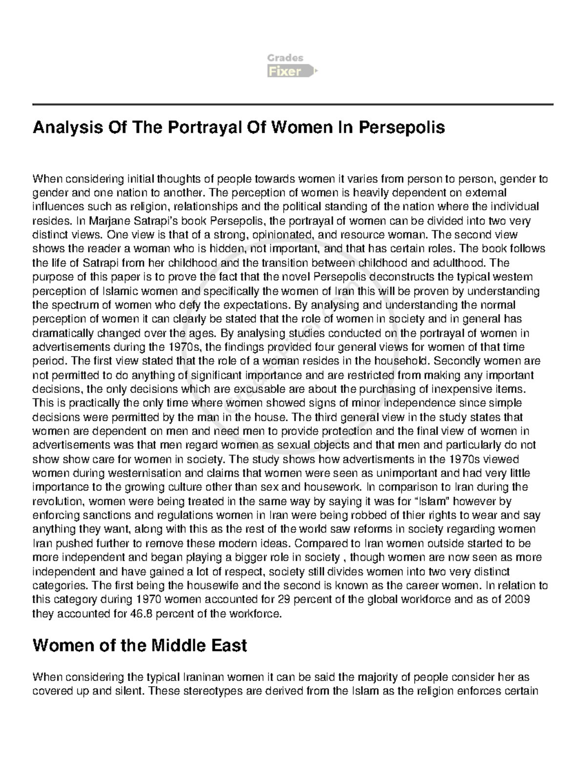 Analysis of Women's Portrayal in Marjane Satrapi's Persepolis - Studocu