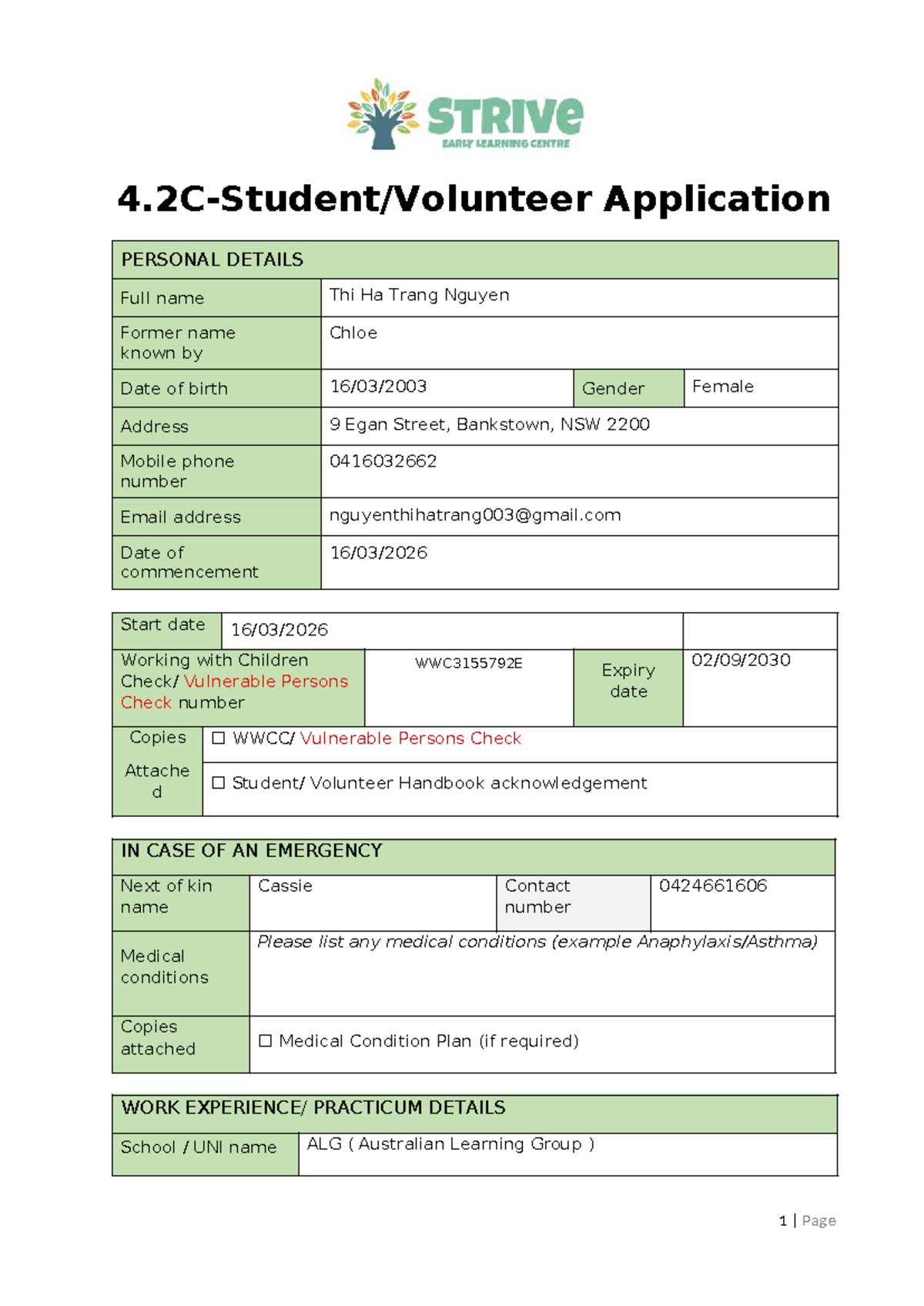 4.2C-Student Volunteer Application for Early Childhood Education - Studocu