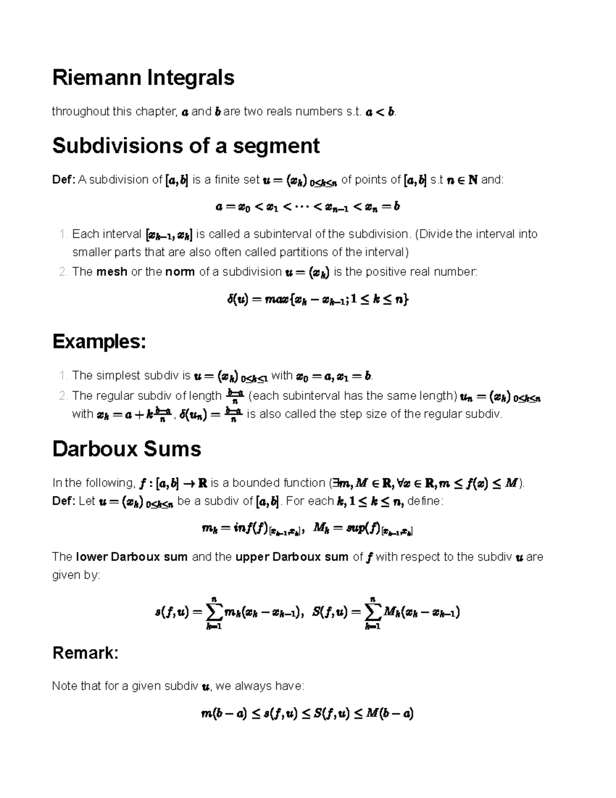 Chapter 2: Riemann Integrals - Detailed Study and Examples - Studocu