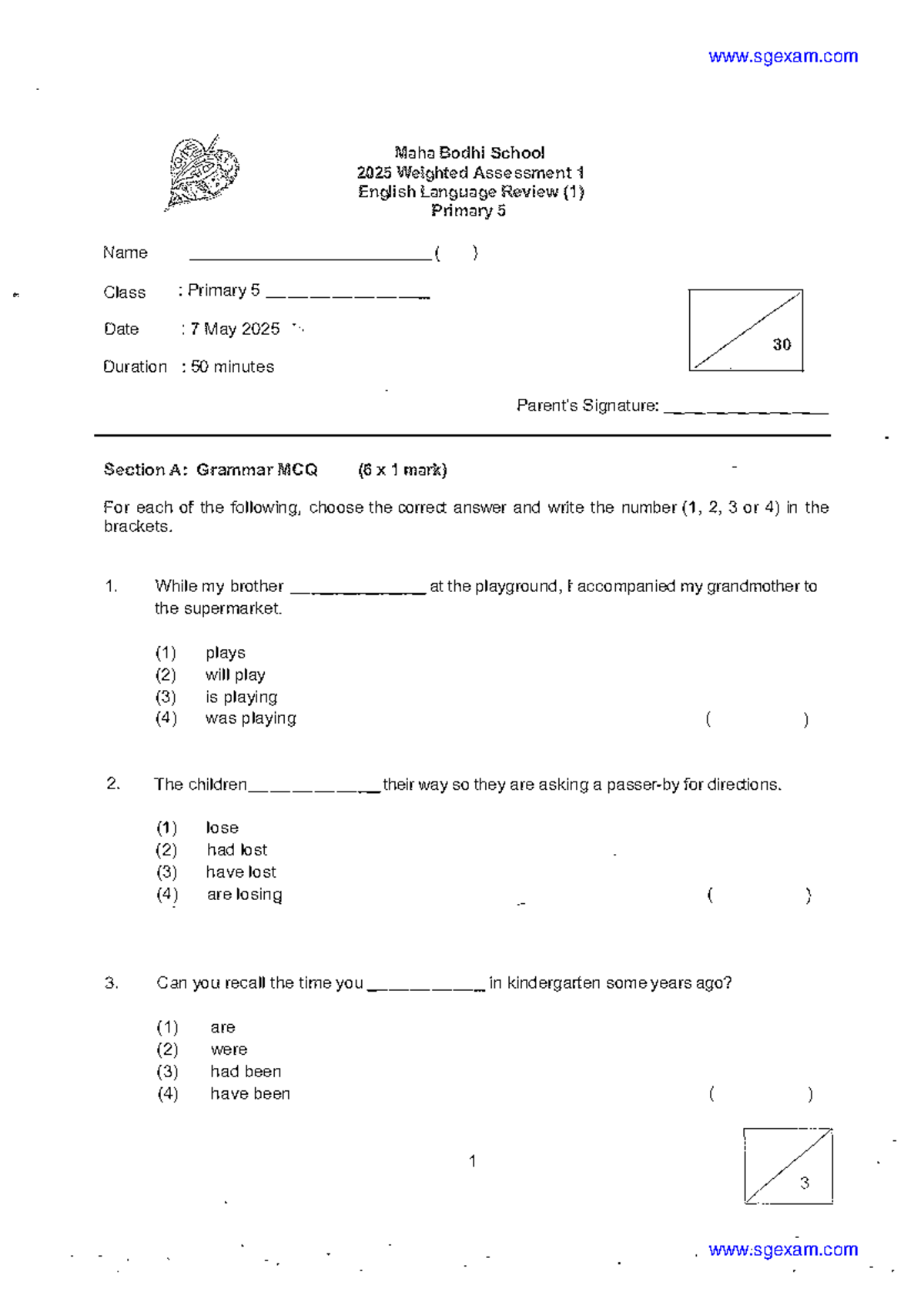 2025-P5-English-Weighted Assessment 1 Review - Maha Bodhi School - Studocu