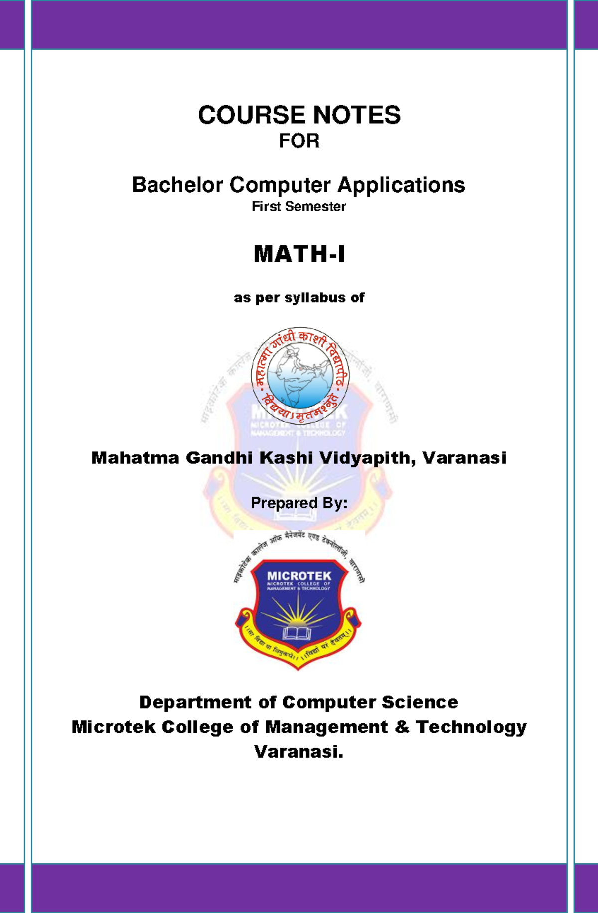 1st sem bca maths - COURSE NOTES FOR Bachelor Computer Applications ...