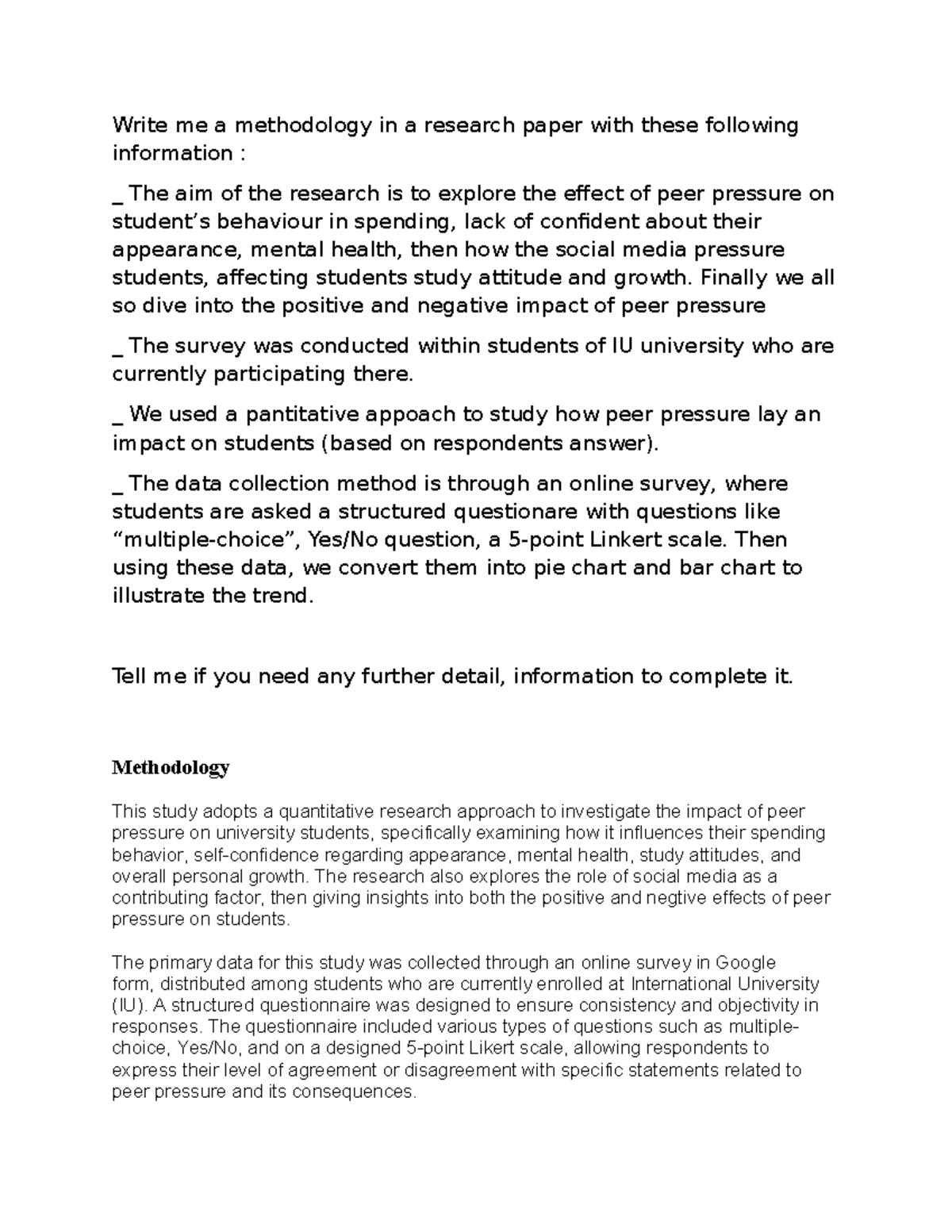 Methodology for Research on Peer Pressure Effects (IU) - Studocu