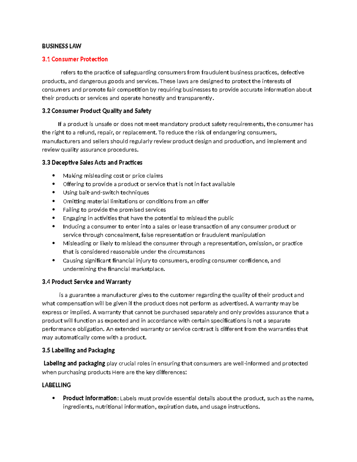 BUSINESS LAW 3.1 Consumer Protection and Rehabilitation Overview - Studocu