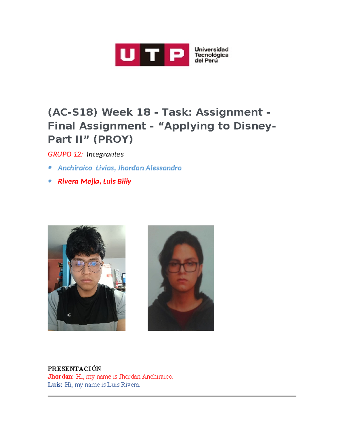 Semana 18 - Ingles II - (AC-S18) Week 18 - Task: Assignment - Final Assignment - “Applying to ...