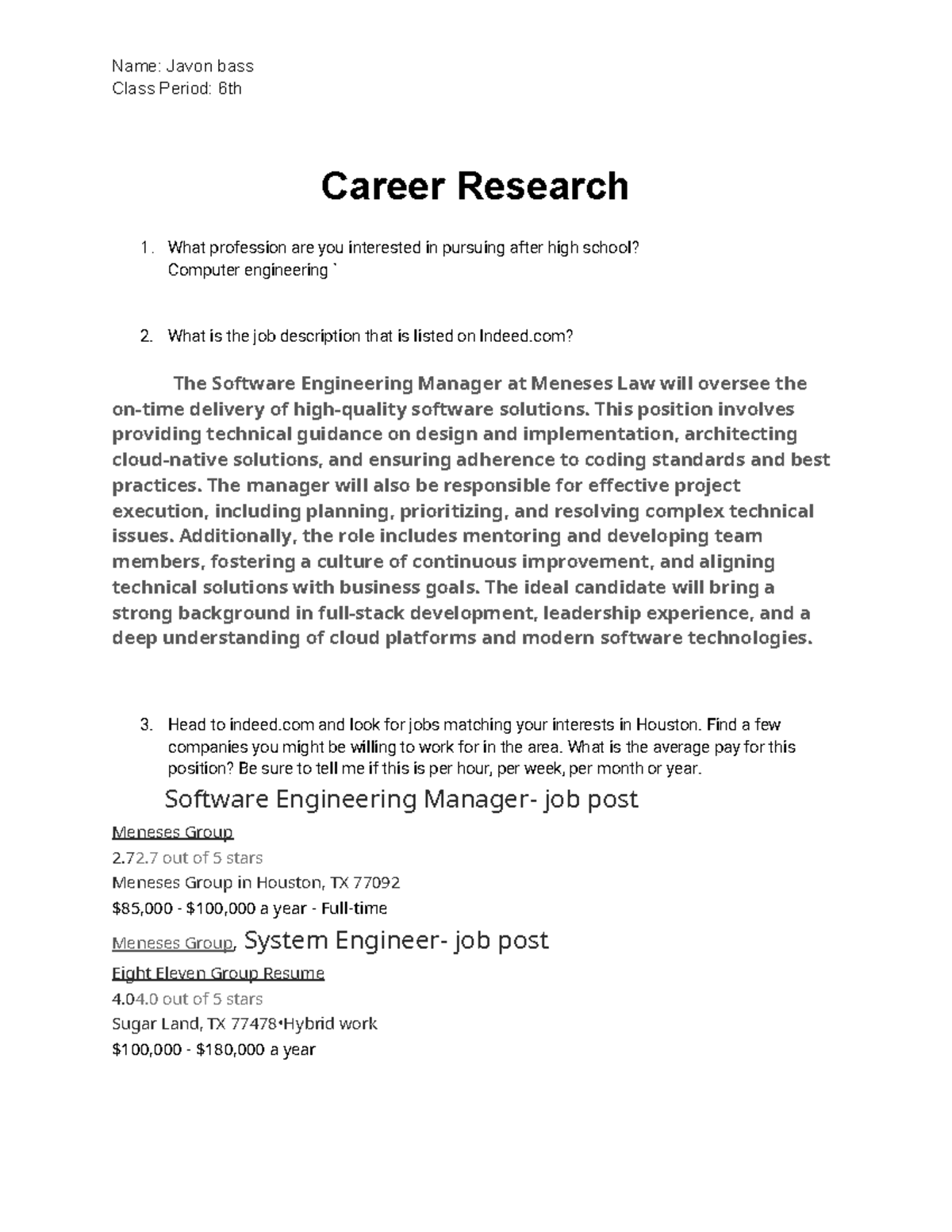 Career Research 9 - Exploring Computer Engineering Opportunities - Studocu
