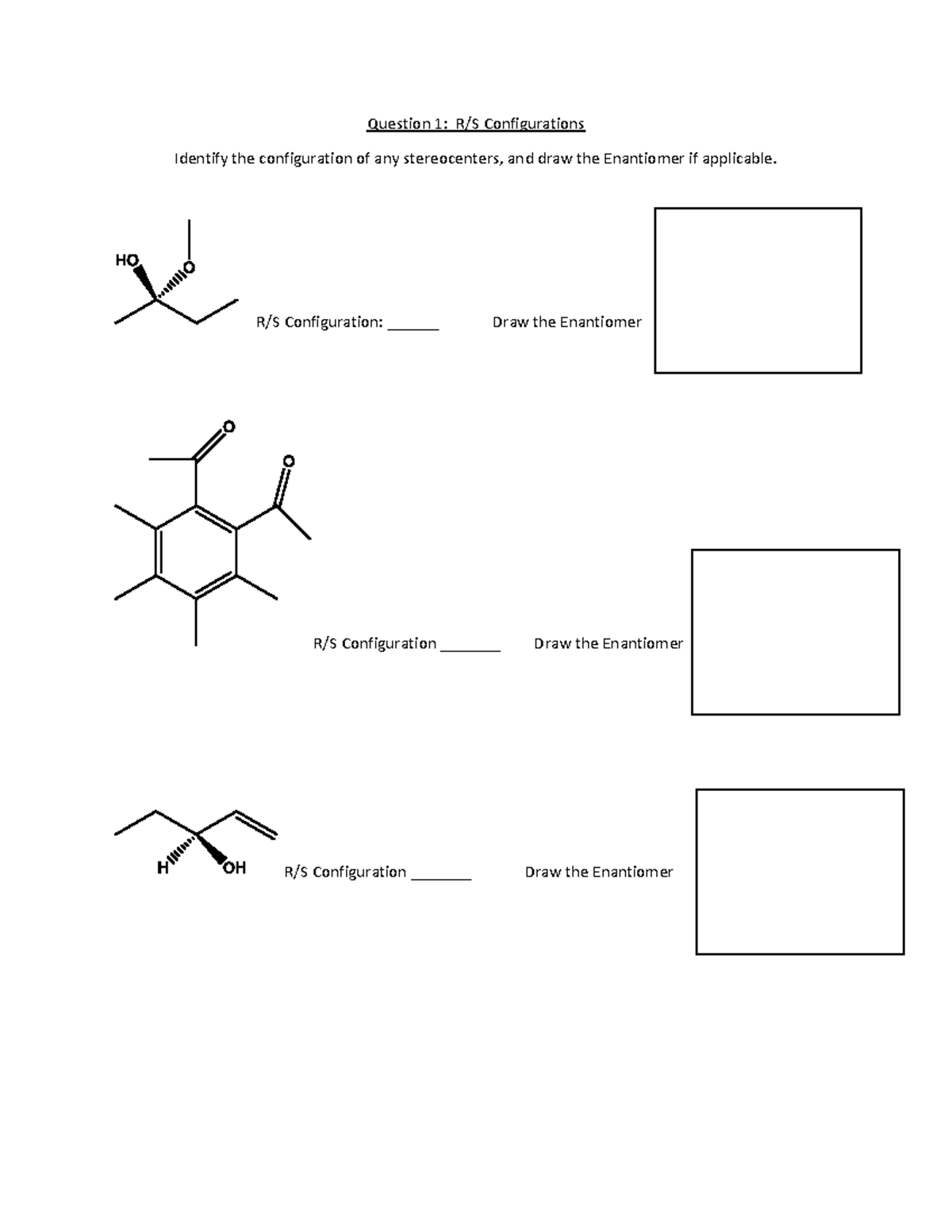 Stereochemistry+Questions+#1 - Question 1: R/S Configurations Identify ...