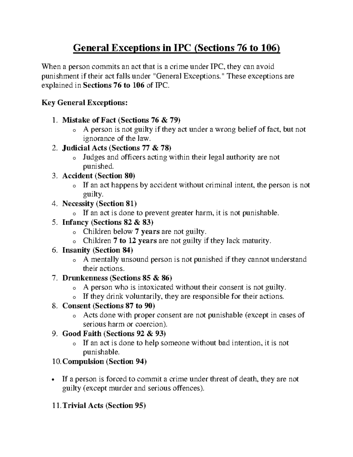 General Exceptions in IPC: Sections 76-106 Explained - Studocu