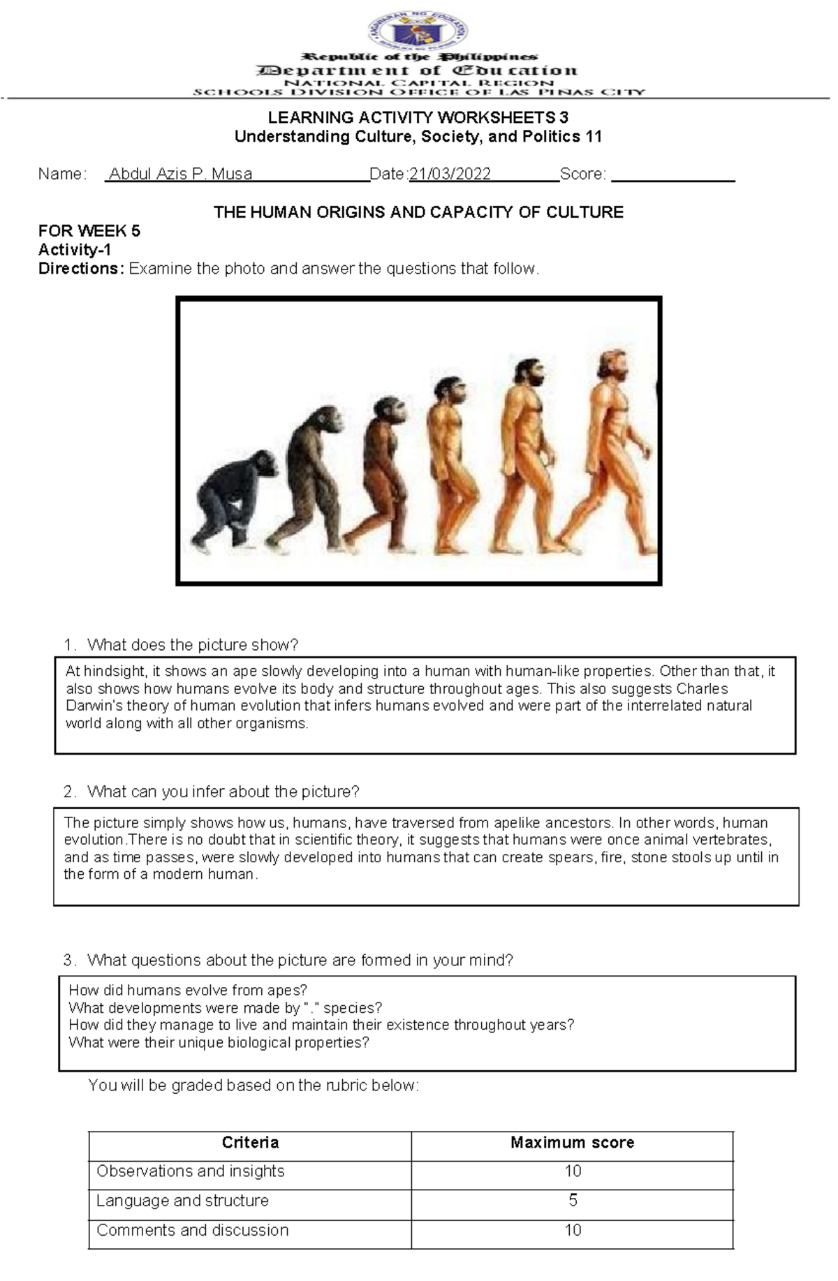 MUSA - UCSP LAW 3 - WEEK 5 - Understanding Human Evolution and Culture ...
