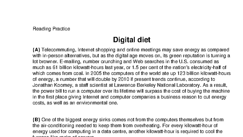 Digital Diet: Energy Consumption in the Age of Telecommuting and Online ...