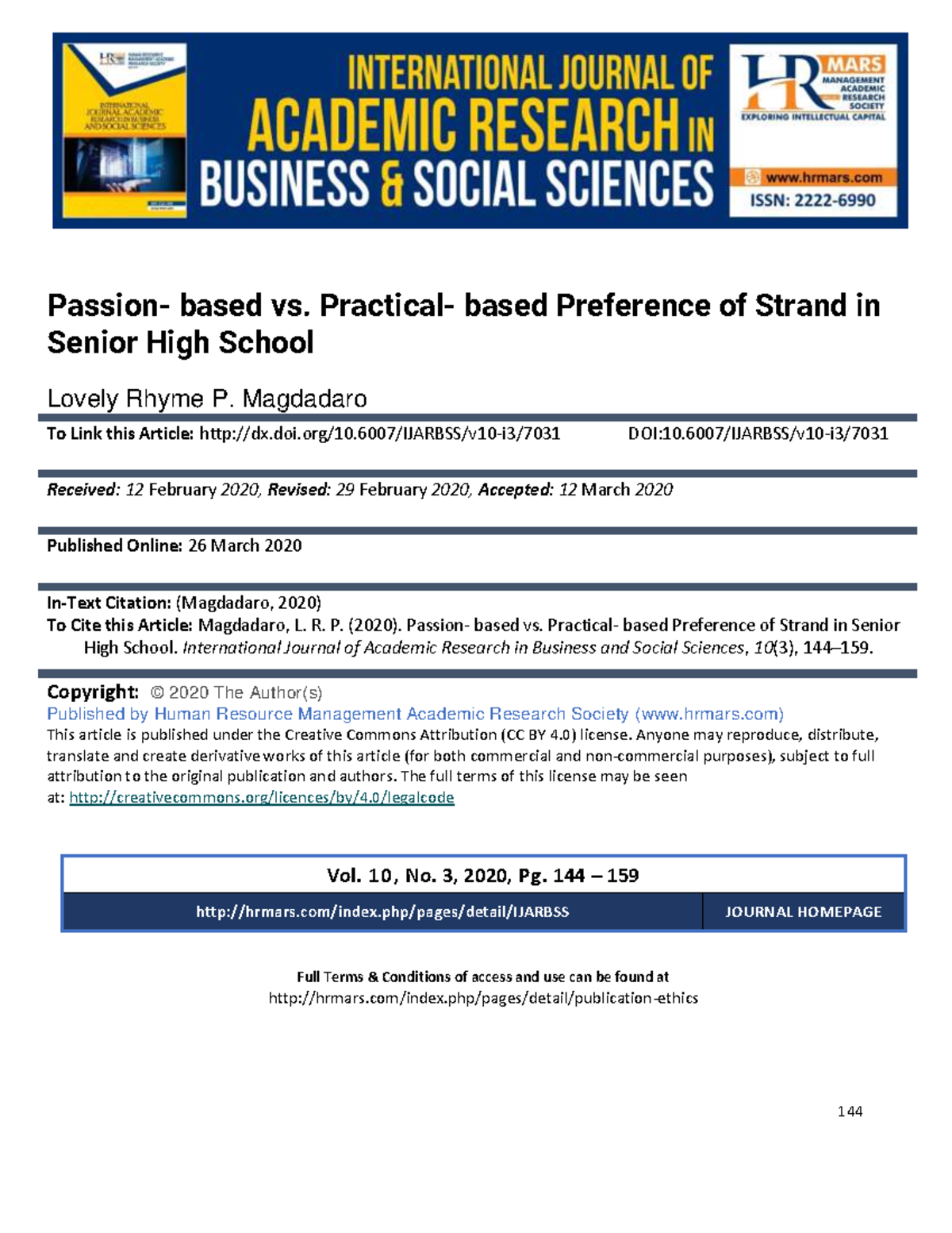 Passion vs Practicality: Strand Preference Study for SHS Students - Studocu