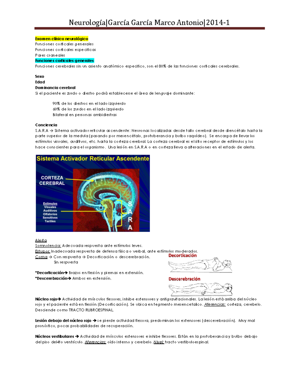 Neuro-2014-1 - Resumen de clases de anatomía y examen neurologico ...