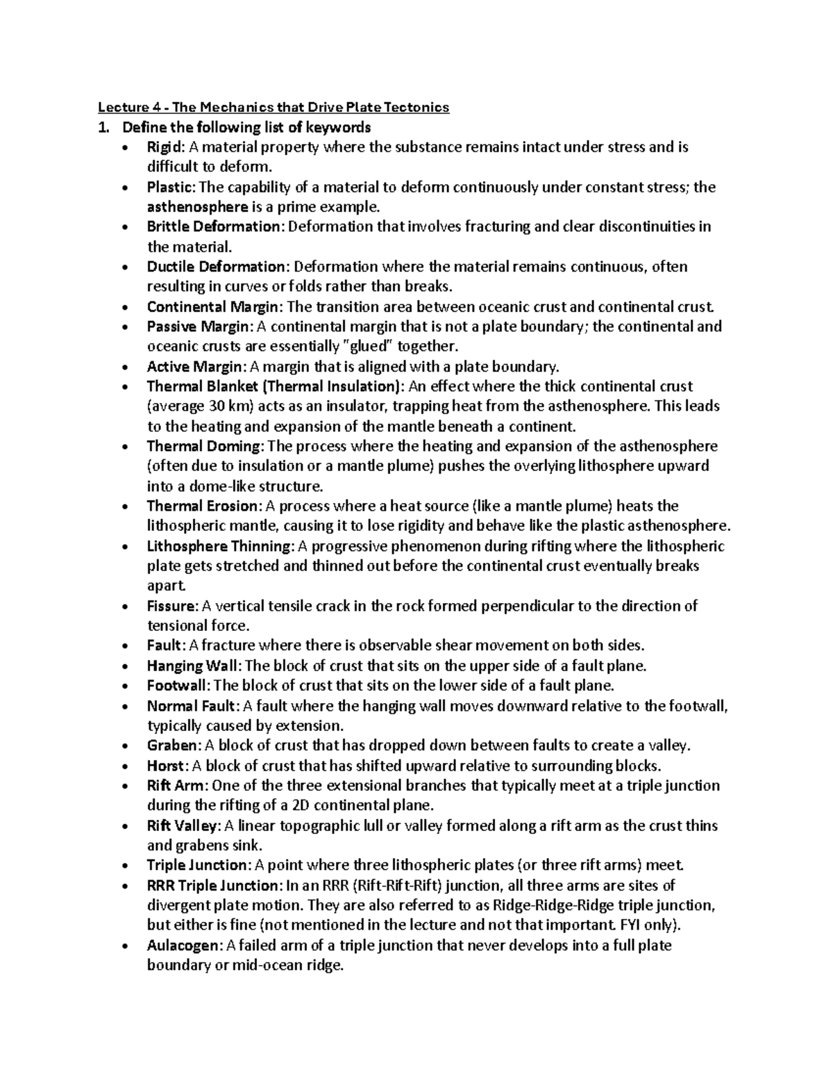 Lecture 4: Mechanics of Plate Tectonics and Key Concepts - Studocu