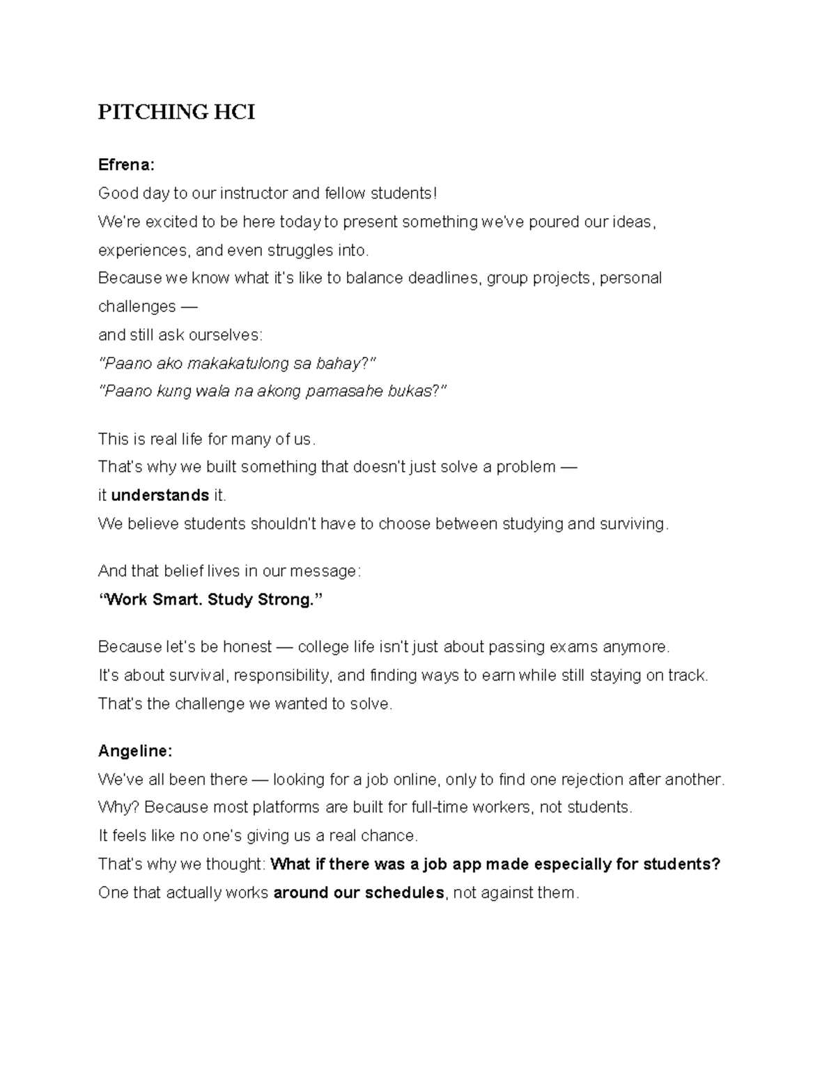 Pitching HCI: College Hustle App Presentation Notes - Studocu